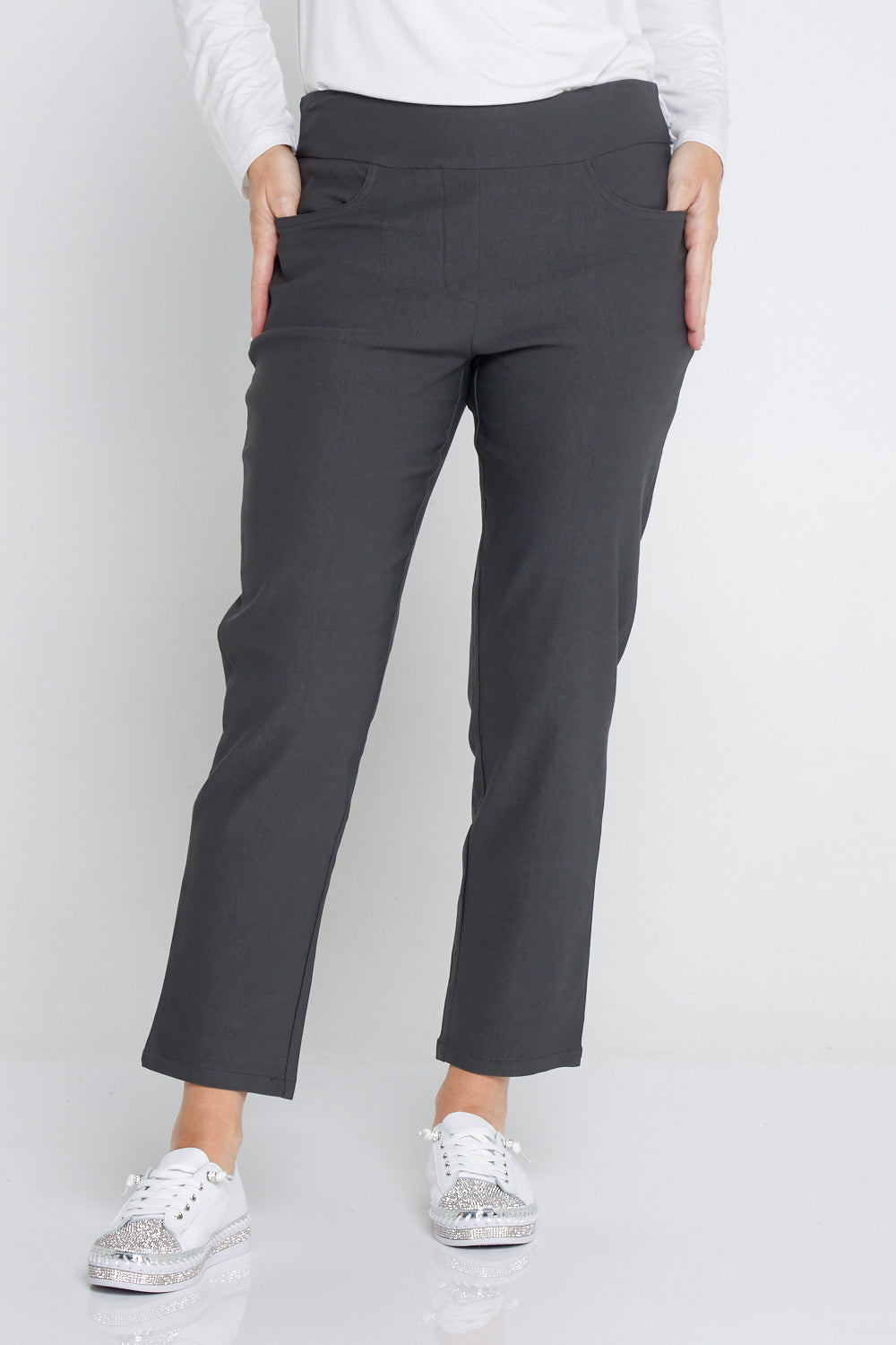 Dana Bengaline Capri Pants - Charcoal | Ruby Rain | Winter Basics – TULIO Fashion