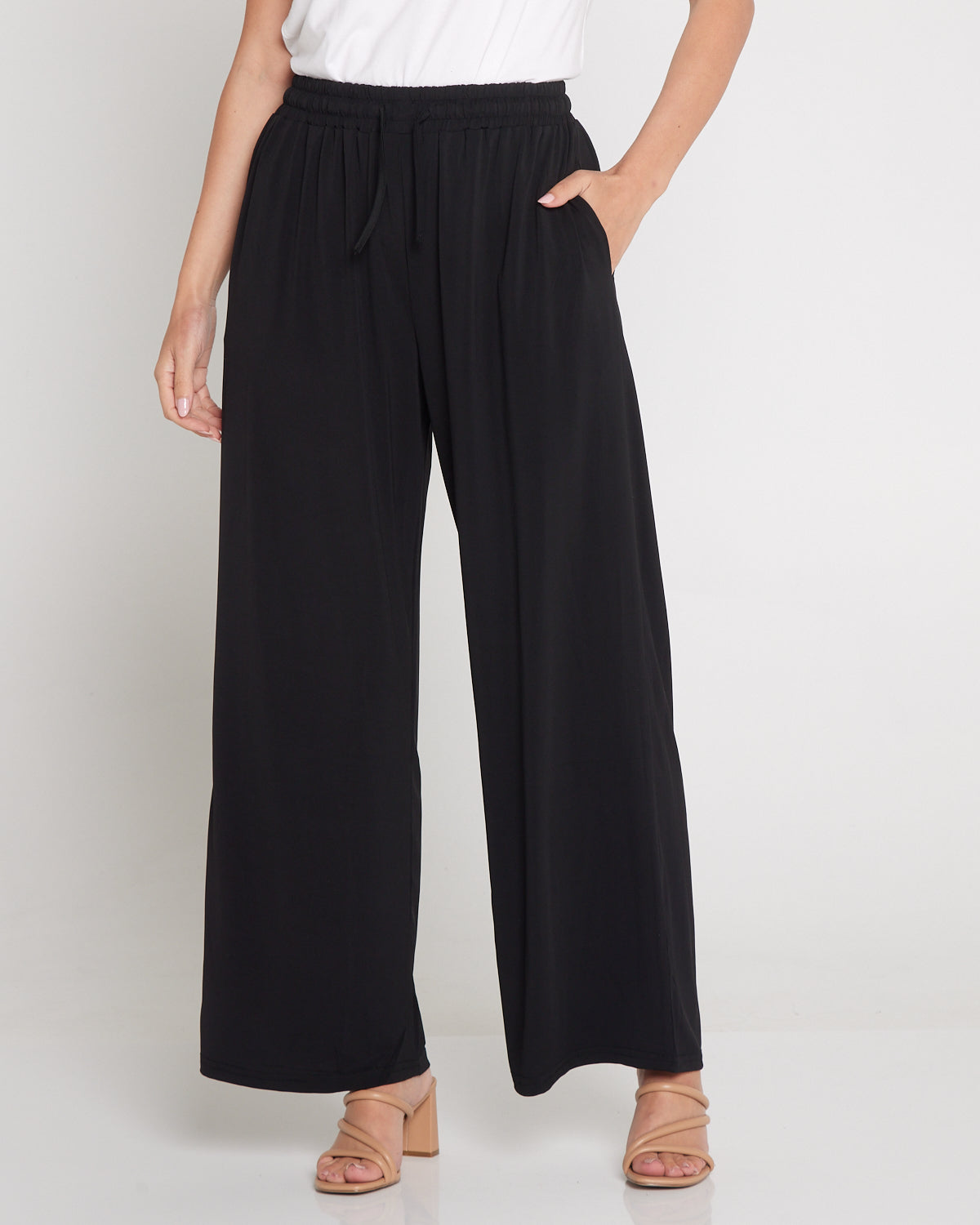 Tammy Stretch Jersey Wide Leg Pants - Black | TULIO – TULIO Fashion