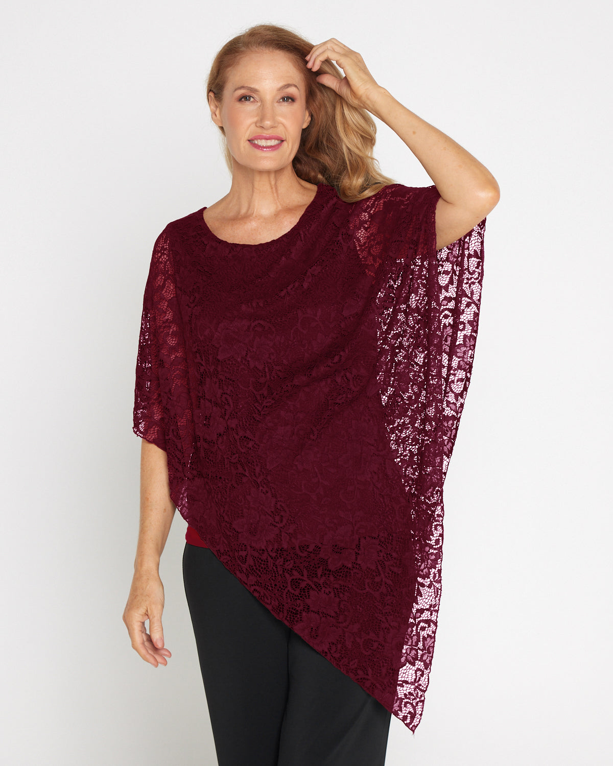 Eliza Lace Overlay Top - Burgundy – TULIO Fashion