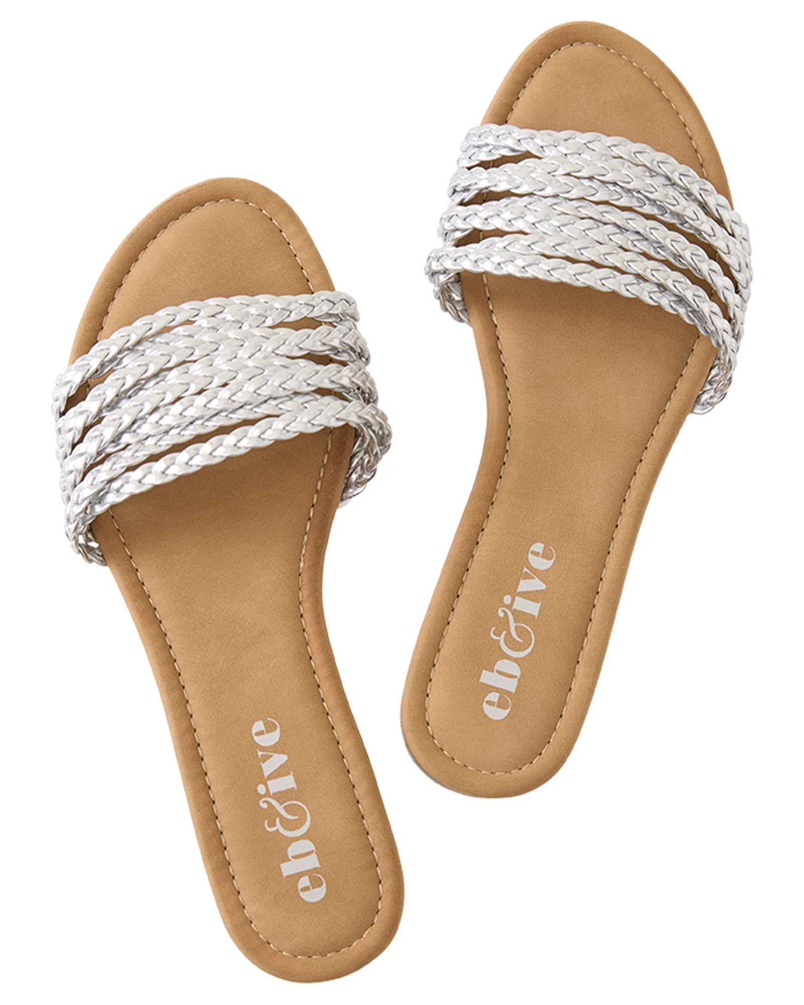 Miramar Plaited Sandal – Silver | Metallic Flat Slide with Cushioned ...