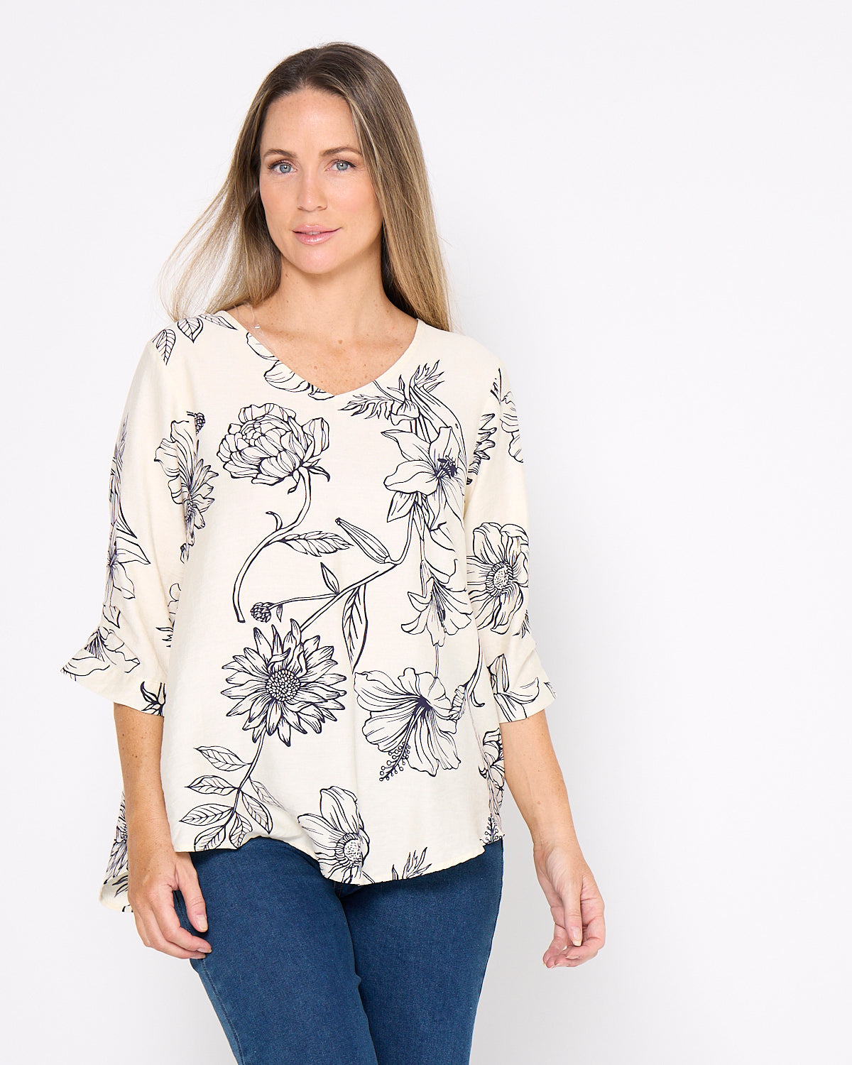 Julissa Floral Top in Ivory | Women’s Tops Australia – TULIO Fashion
