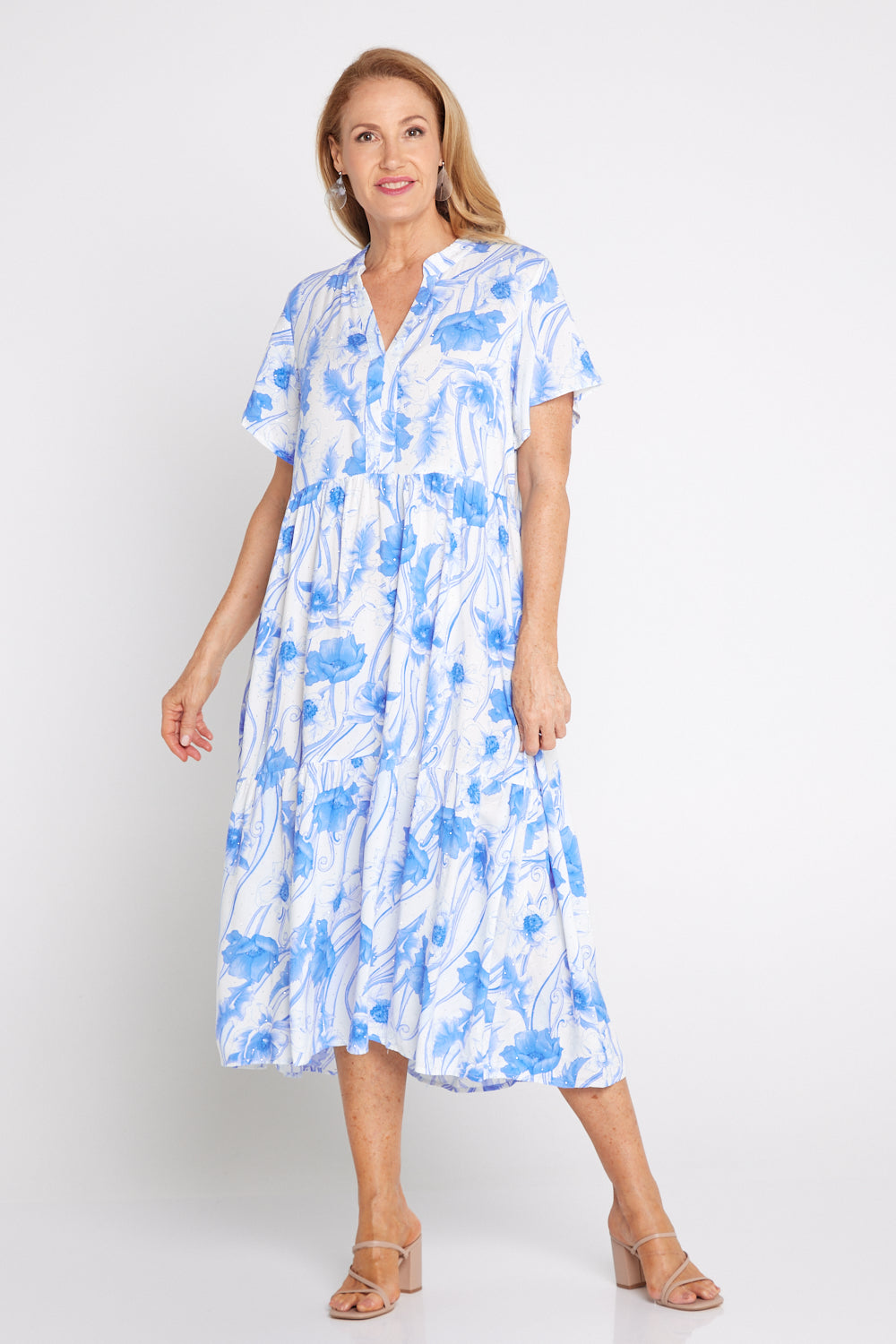 Taylor Diamanté Dress - Blue Floral – TULIO Fashion