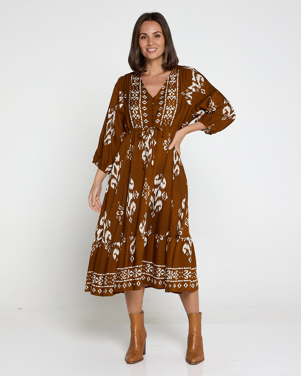 Rosalie Dress - Brown Tapestry – TULIO Fashion