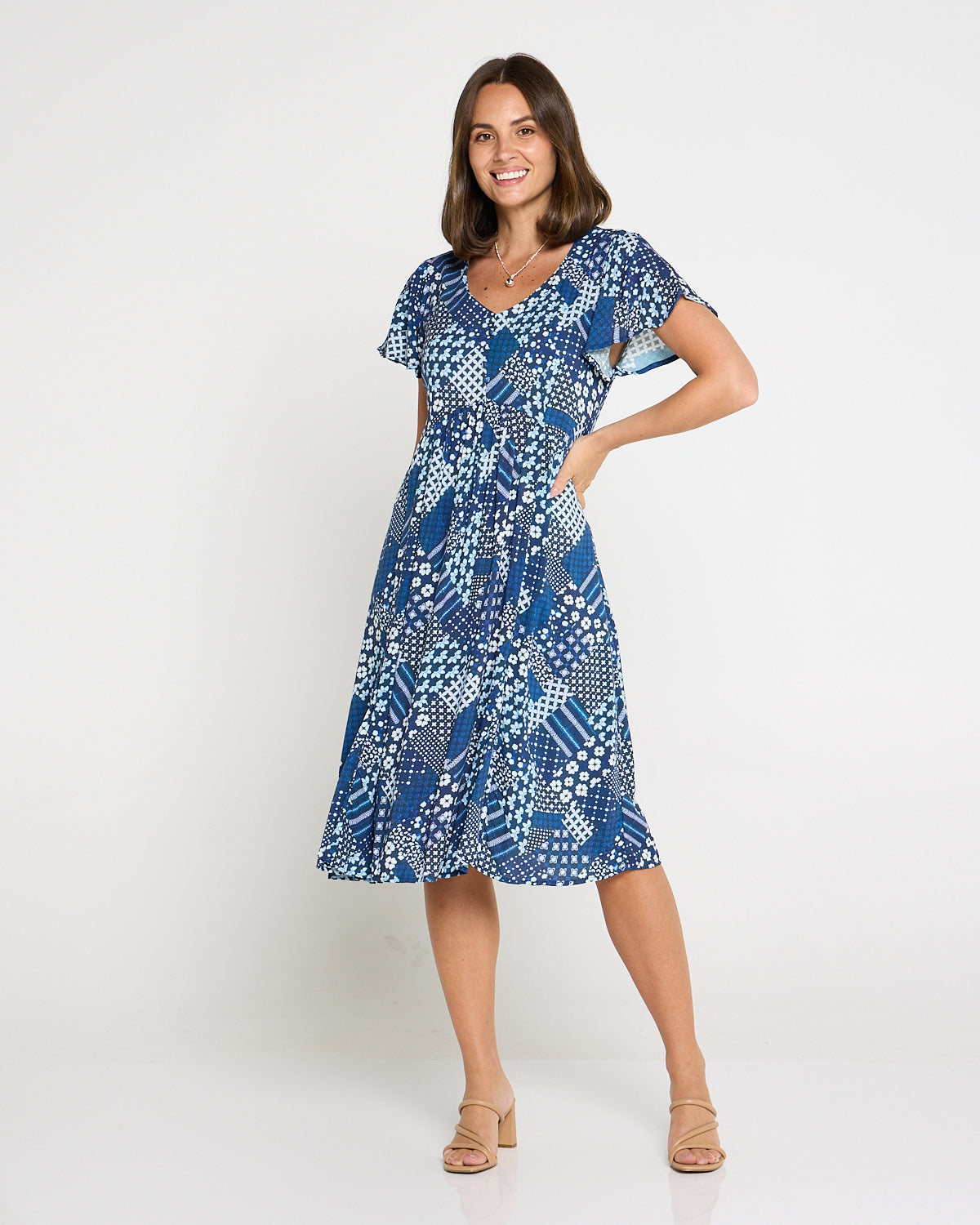 Brighton Petite Dress - Navy Bloomscape | Mature Women's Dresses ...