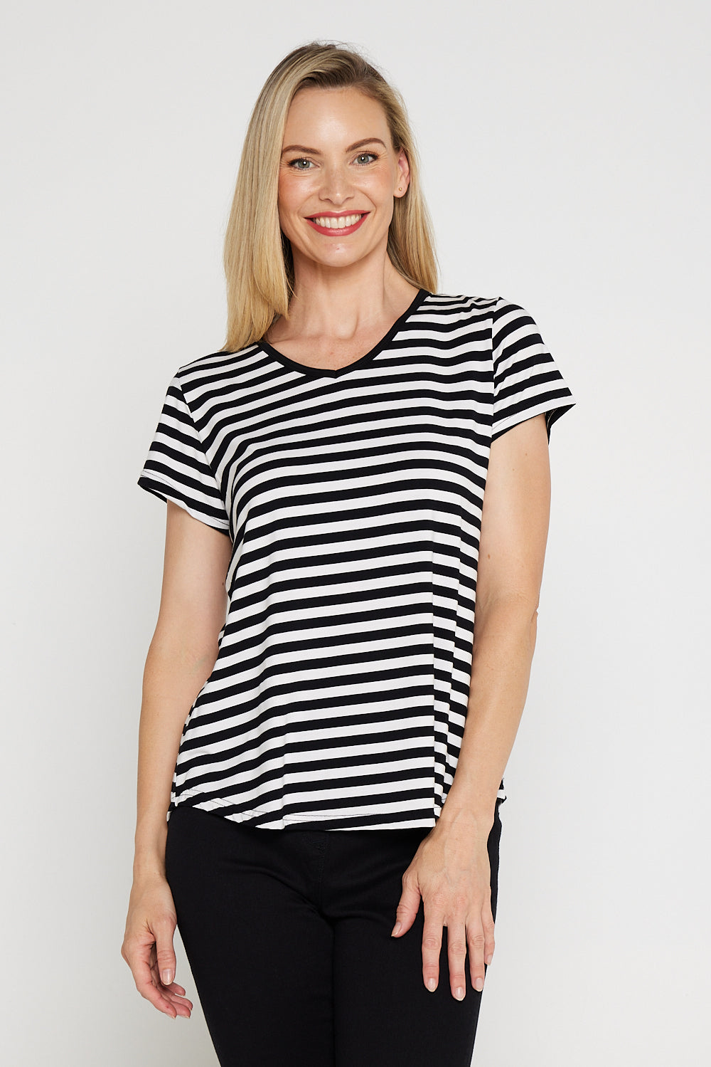 Alison Bamboo Tee - Black/White Stripe – TULIO Fashion