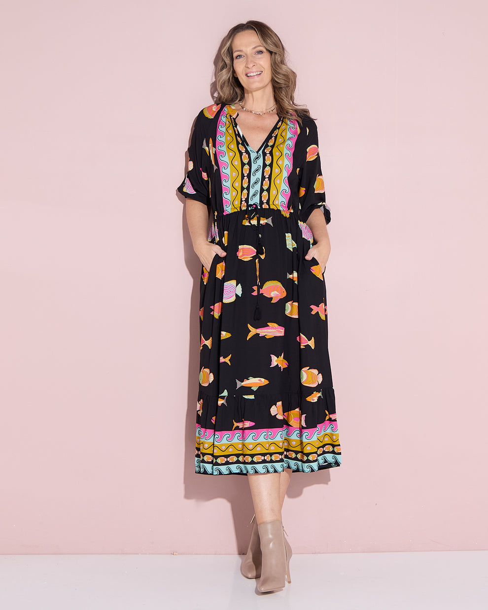 Brooks Dress - Black Fish Print – TULIO Fashion