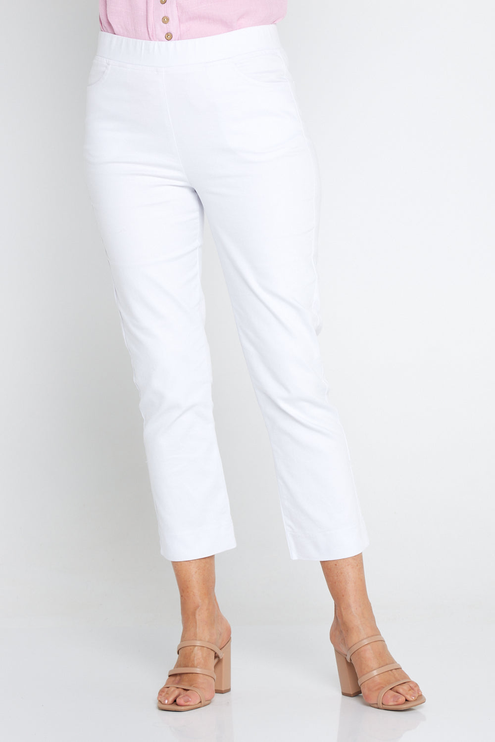 Kayla Pull On 7/8 Stretch Pants - White | Cafe Latte Clothing – TULIO ...