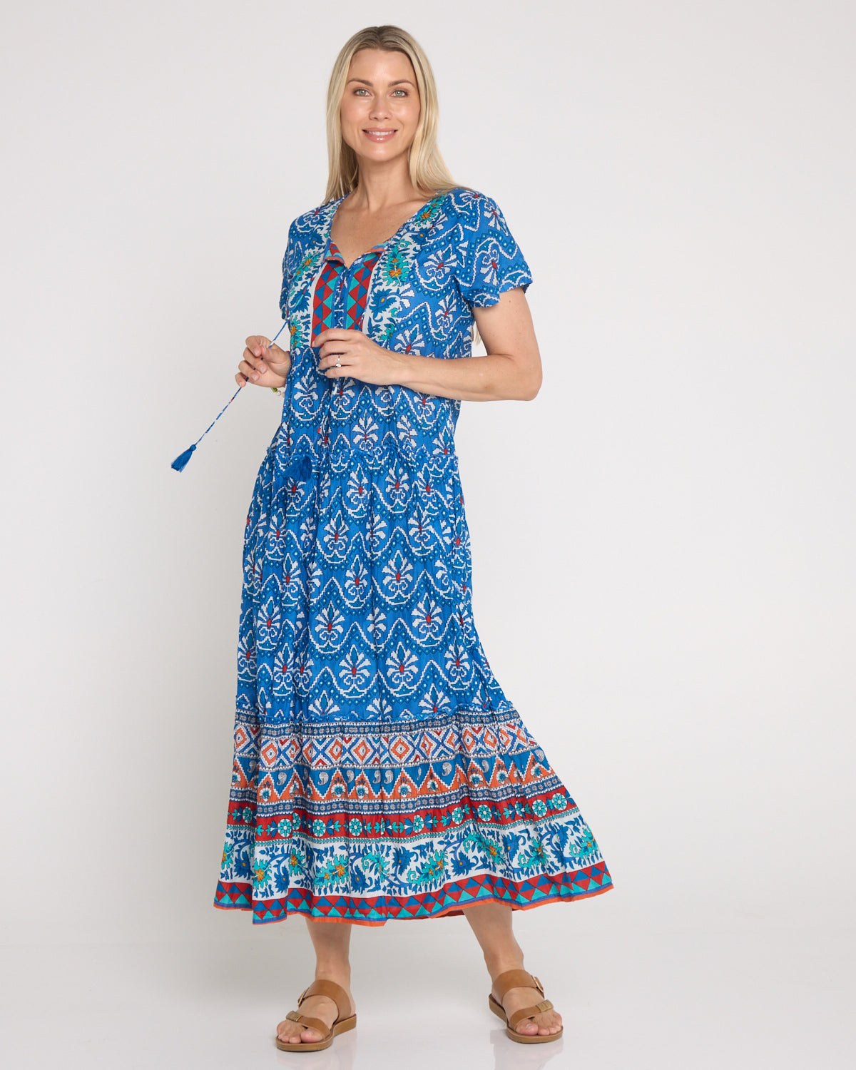 Zola V Neck Dress - Gujrat Border | One Summer & Orientique Clothing ...