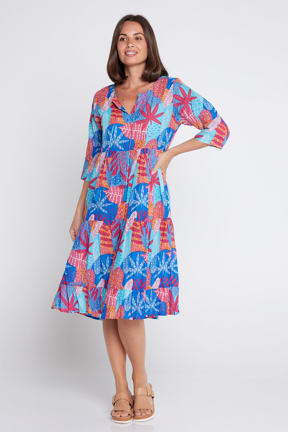Rebecca Tie Neck Dress - Verdura Print – TULIO Fashion