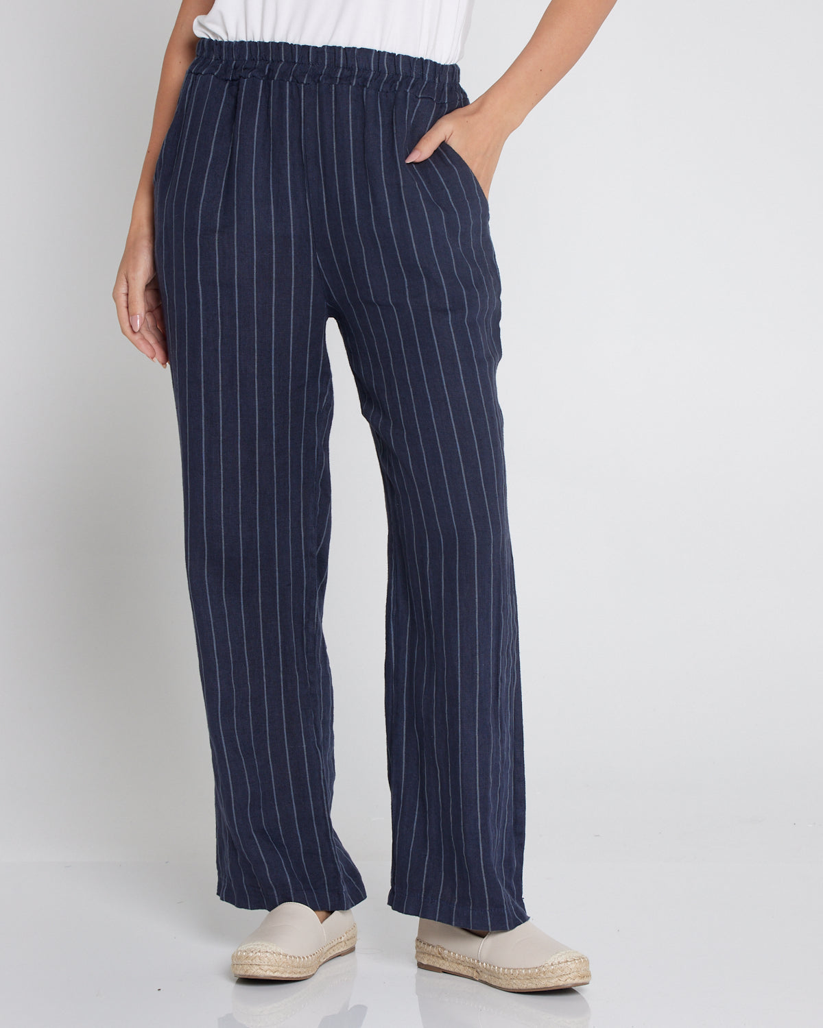 Zeta Linen Pants - Navy Pinstripe – TULIO Fashion