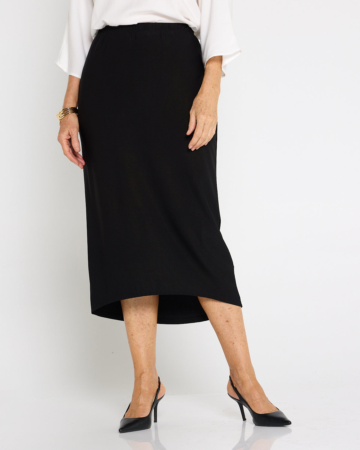 Nancy Black Midi Skirt | Stretch Pull-On Skirt for Women | TULIO ...