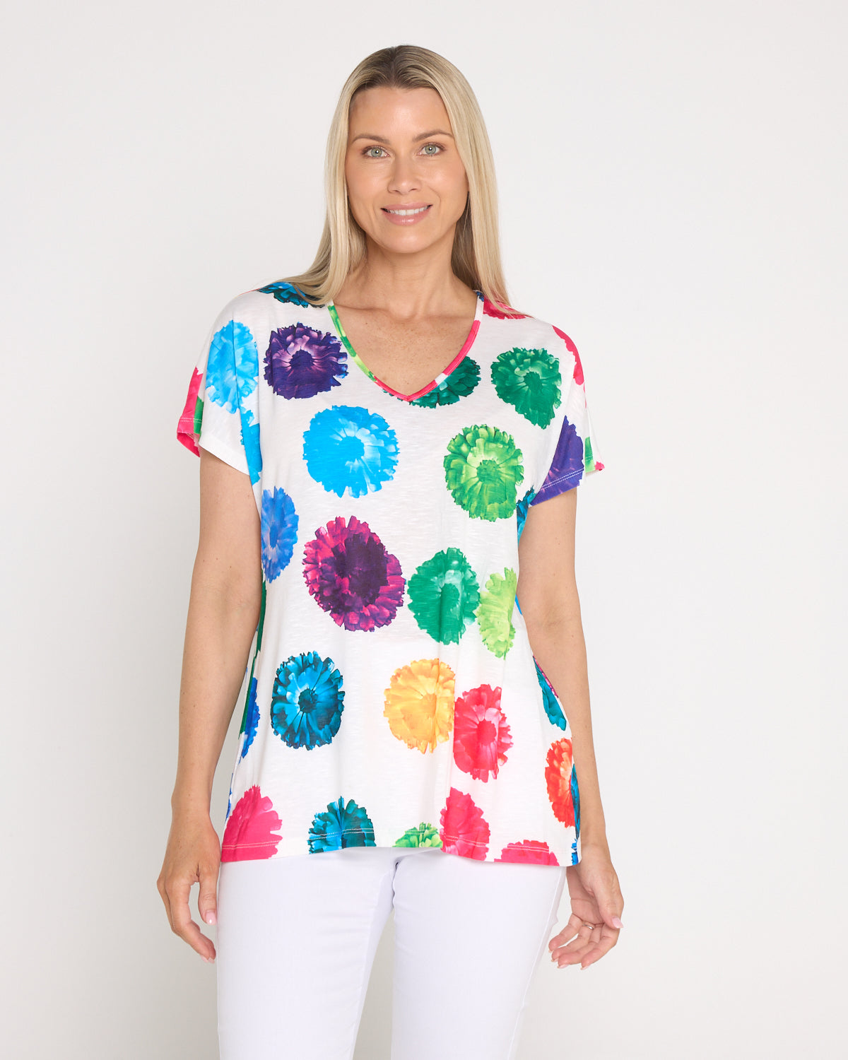 Carla Floral Bouquet Tee - Floral Spot | Easy Care Women's Tops – TULIO ...