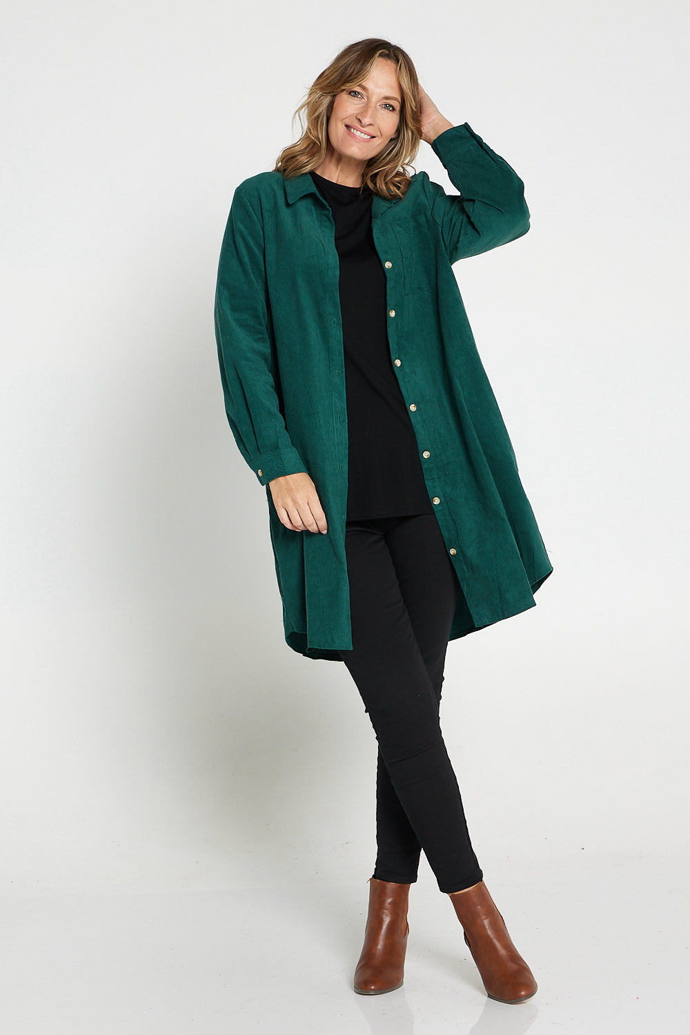 Parvati Corduroy Overshirt - Dark Green | Hourglass Women's Clothing ...