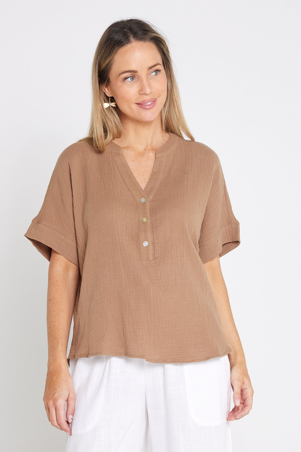 Gracie Cotton Muslin Top - Bark – TULIO Fashion