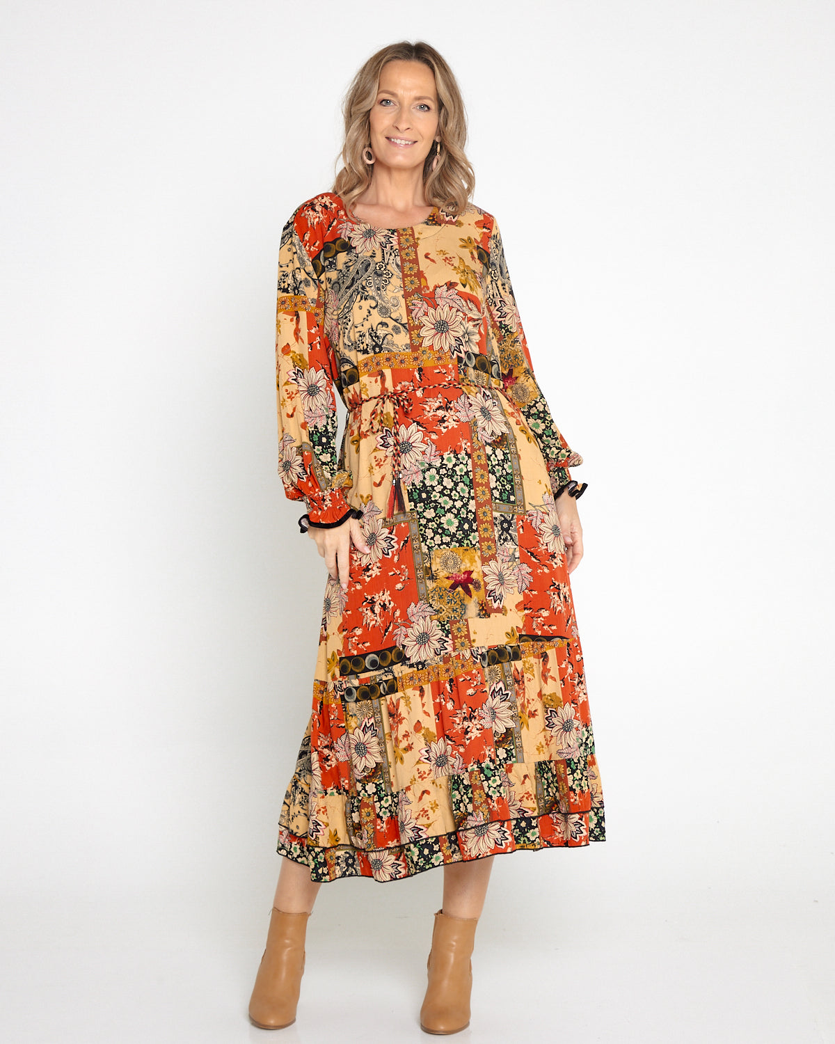 Amber Maxi Dress - Rust Patchwork – TULIO Fashion