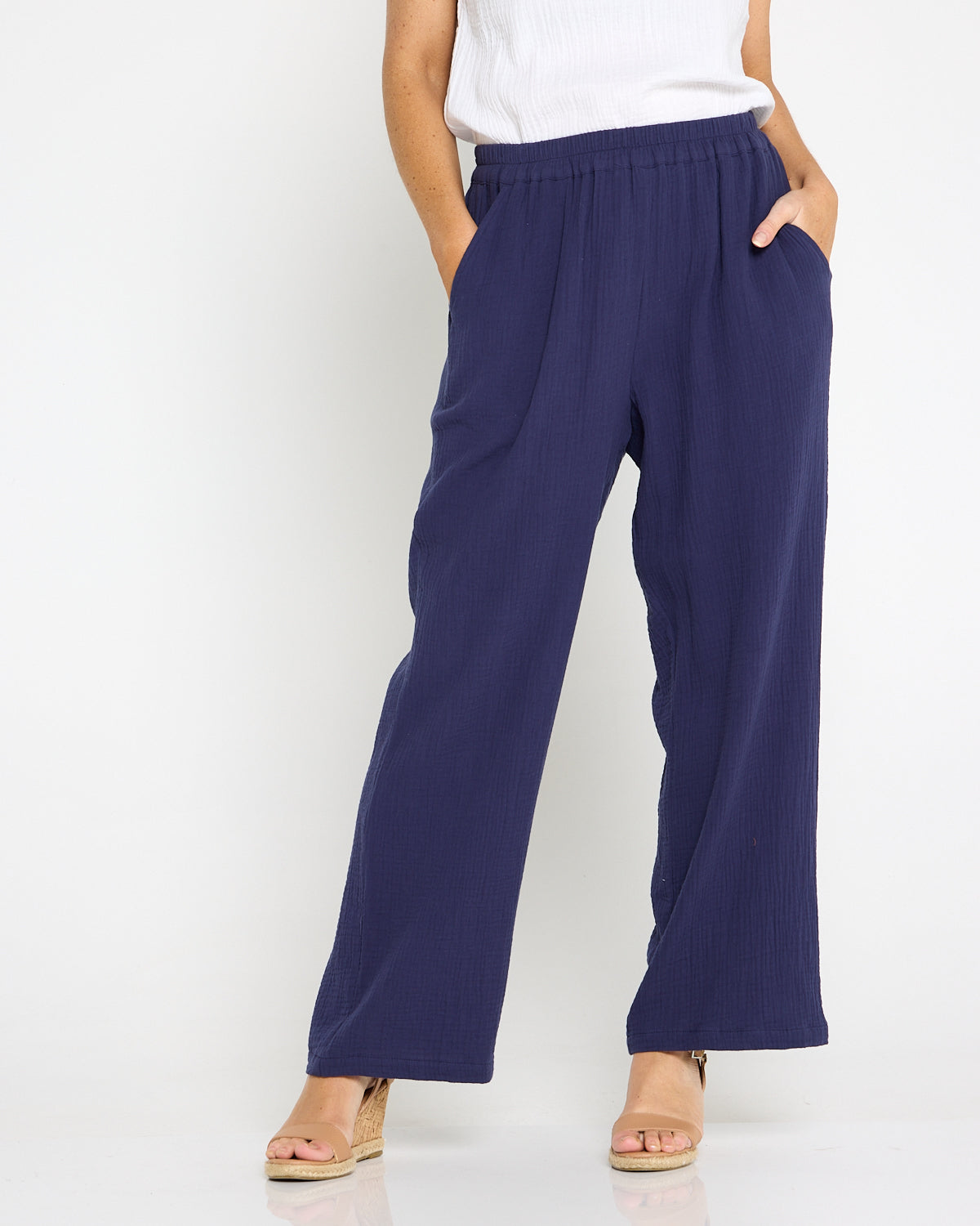 Bonded Cheesecloth Pant - Navy | Mature Women's Cotton Pants – TULIO ...