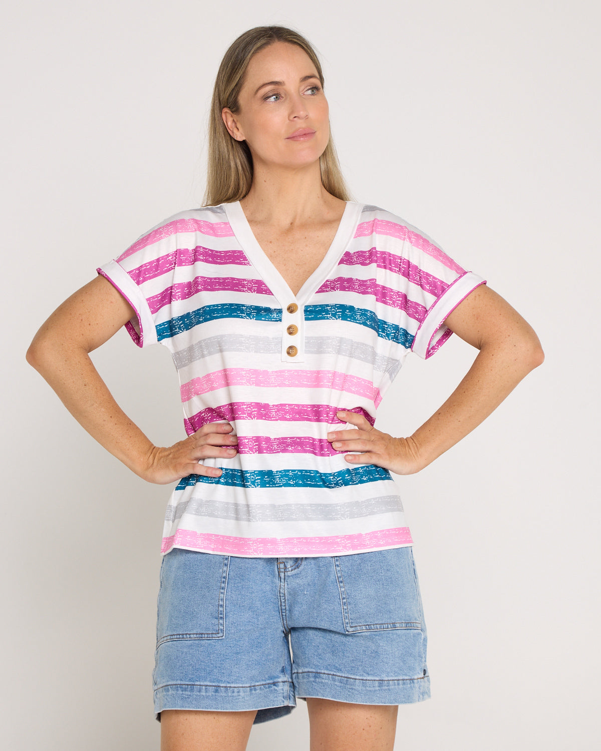 Summer Sailor Tee - White/Pink Stripe | Cordelia St Casual Clothing ...