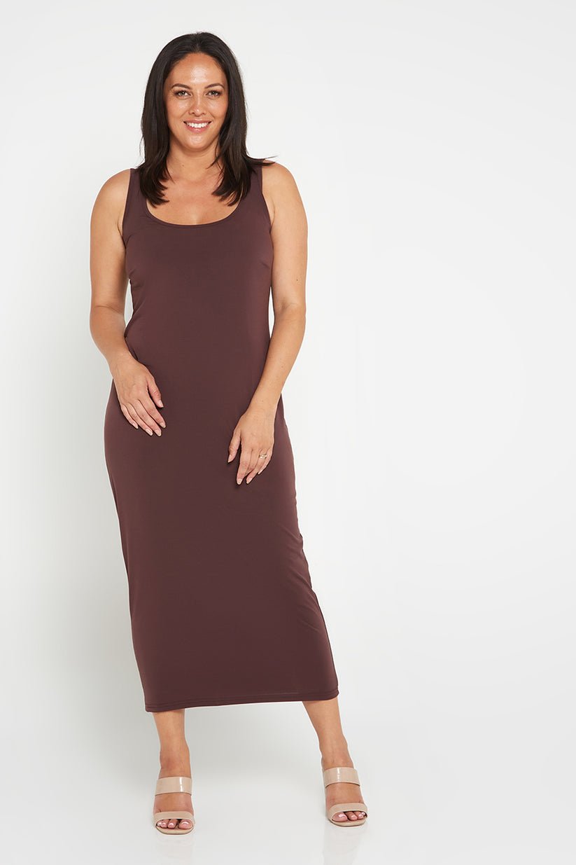 Amy Midi Stretch Slip - Choc | Women's Wardrobe Basics | TULIO Fashion